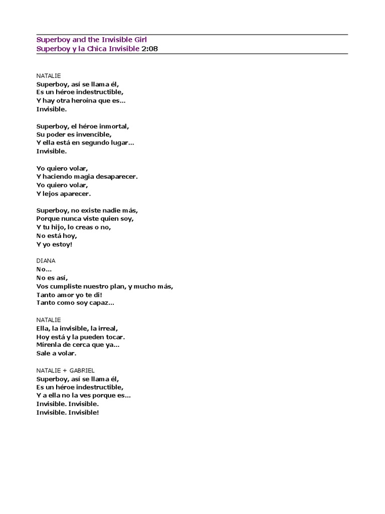 Superboy y la Chica Invisible: Letra y Significado | PDF