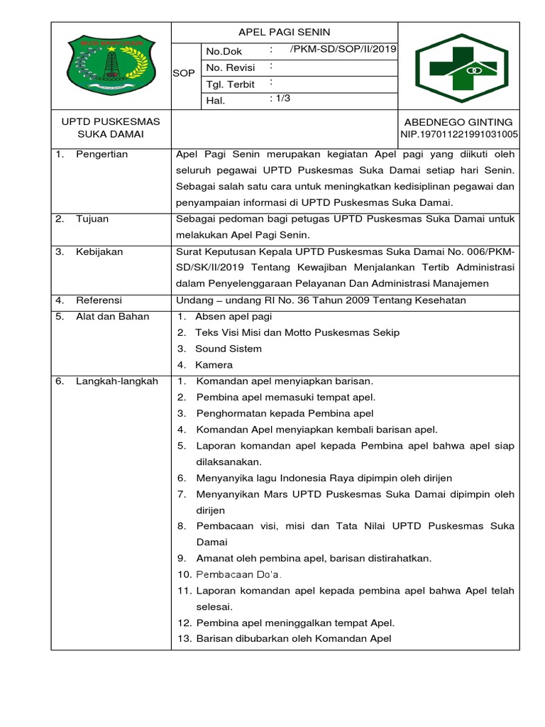 SOP Apel Pagi Senin Fix | PDF