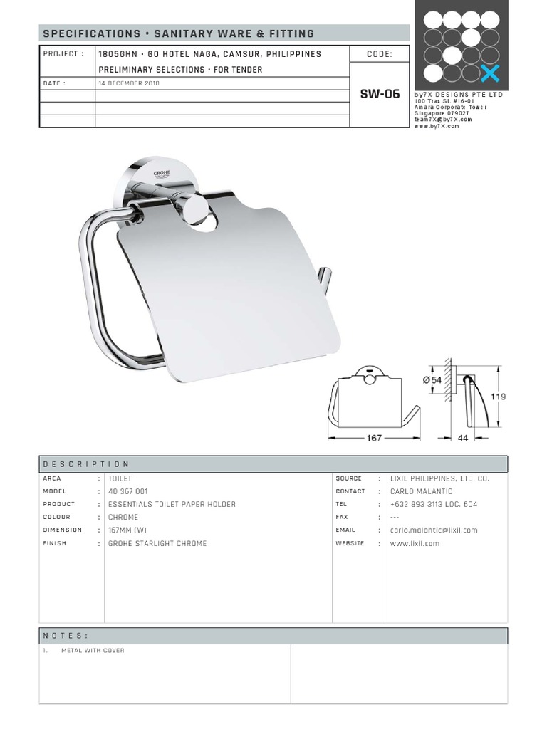 Specifications - Sanitary Ware & Fitting | PDF