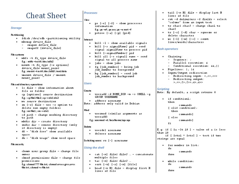 Cheat Sheet: Processes | Download Free PDF | Command Line Interface ...