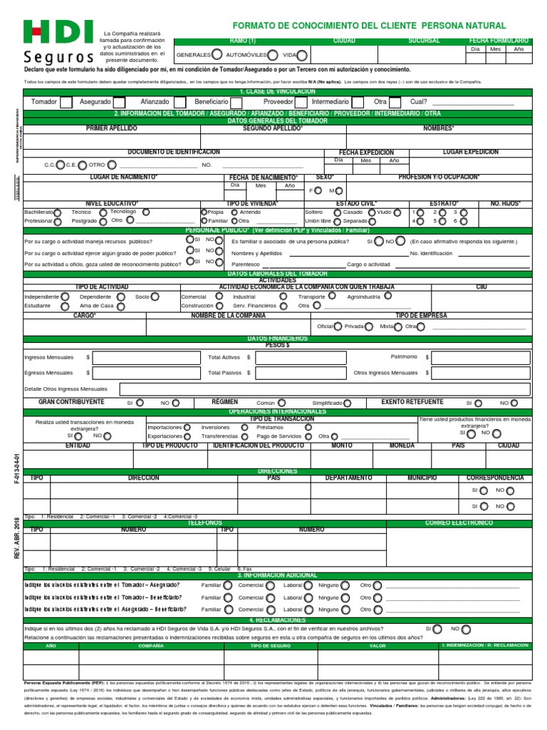 Hdi Formato | PDF | Póliza de seguros | Seguro
