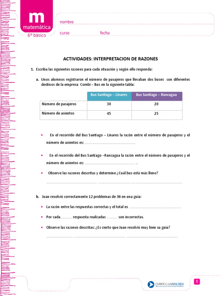 Interpretacion de Razones 6to | PDF