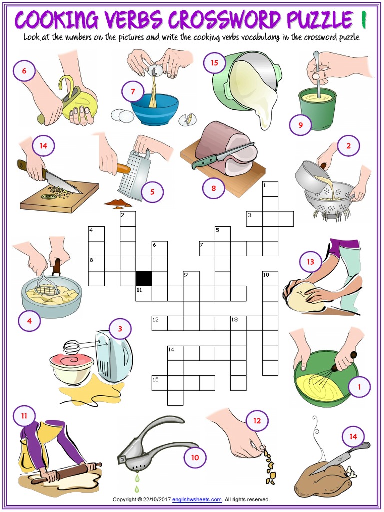 Cooking Verbs Vocabulary Esl Crossword Puzzle Worksheets For Kids PDF ...