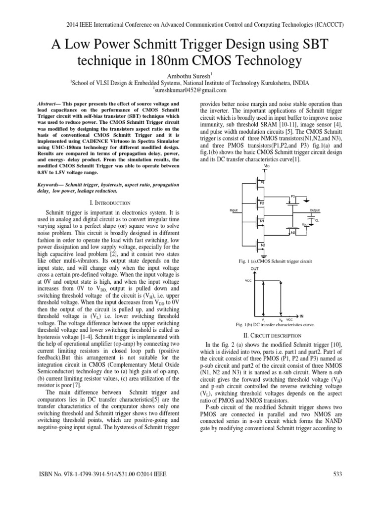 A Low Power Schmitt Trigger Design Using SBT Technique in 180nm CMOS ...