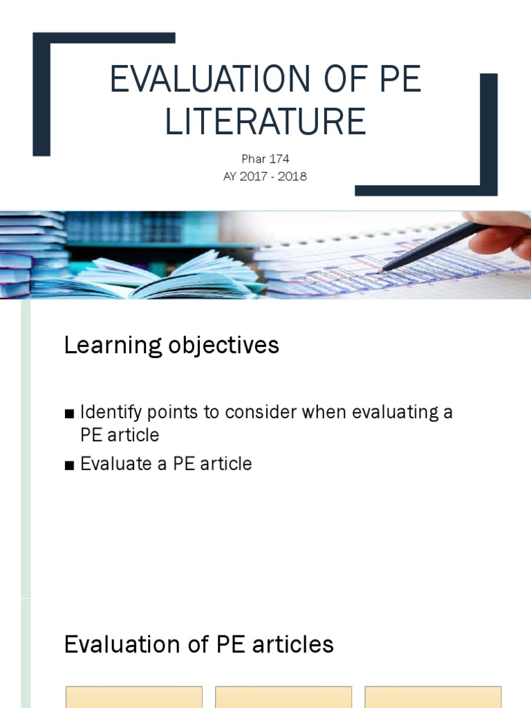 Evaluation of Pe Literature: Phar 174 AY 2017 - 2018 | PDF ...