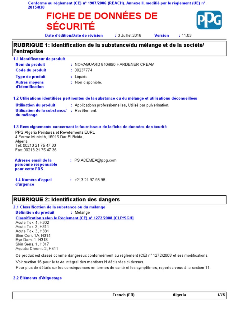 Fiche de sécurité NOVAGUARD 840/890 | PDF | Pompier | Déchets