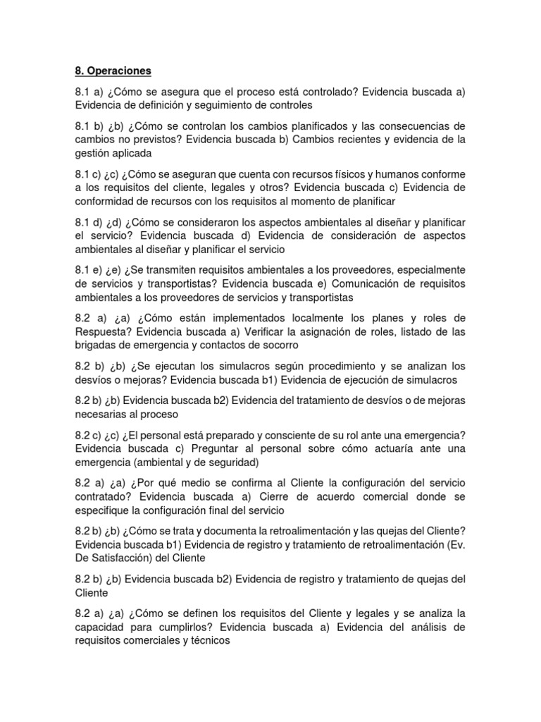 Check-List ISO 9001 2015 (Requisito 8 (Operaciones) ) (3411) | PDF ...