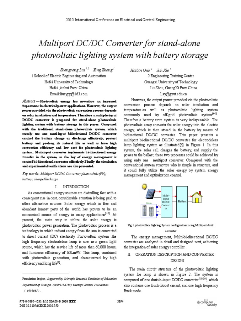 Multiport DC/DC Converter For Stand-Alone Photovoltaic Lighting System ...