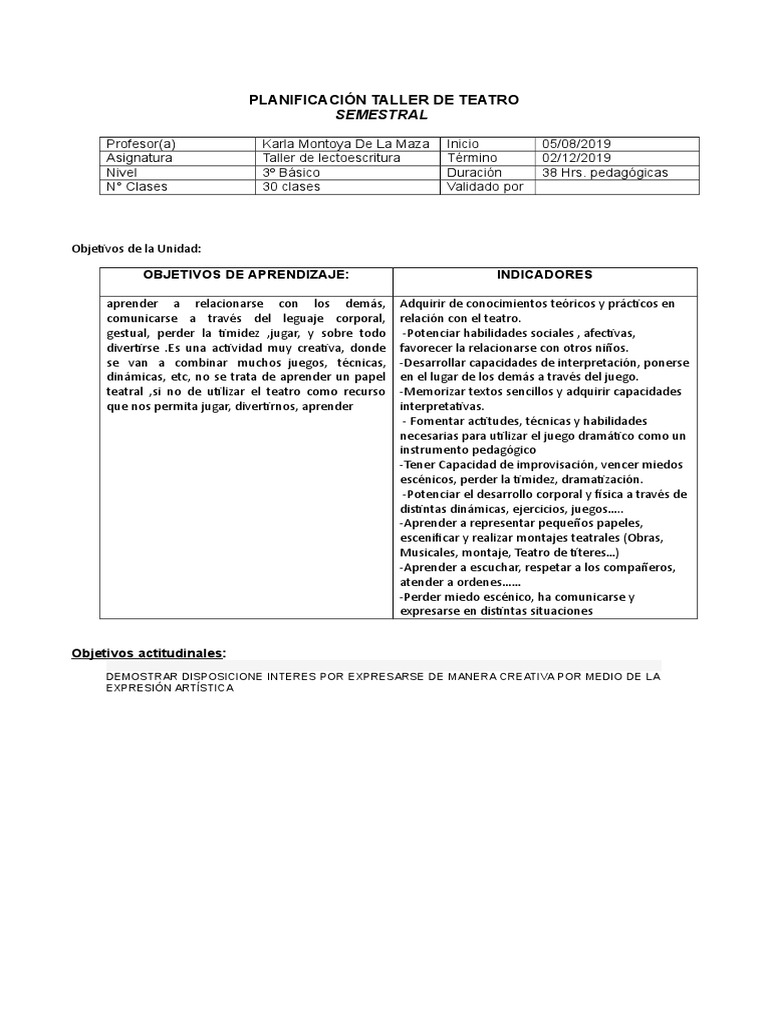 Planificación Taller de Teatro | PDF | Teatro | Modificación de ...