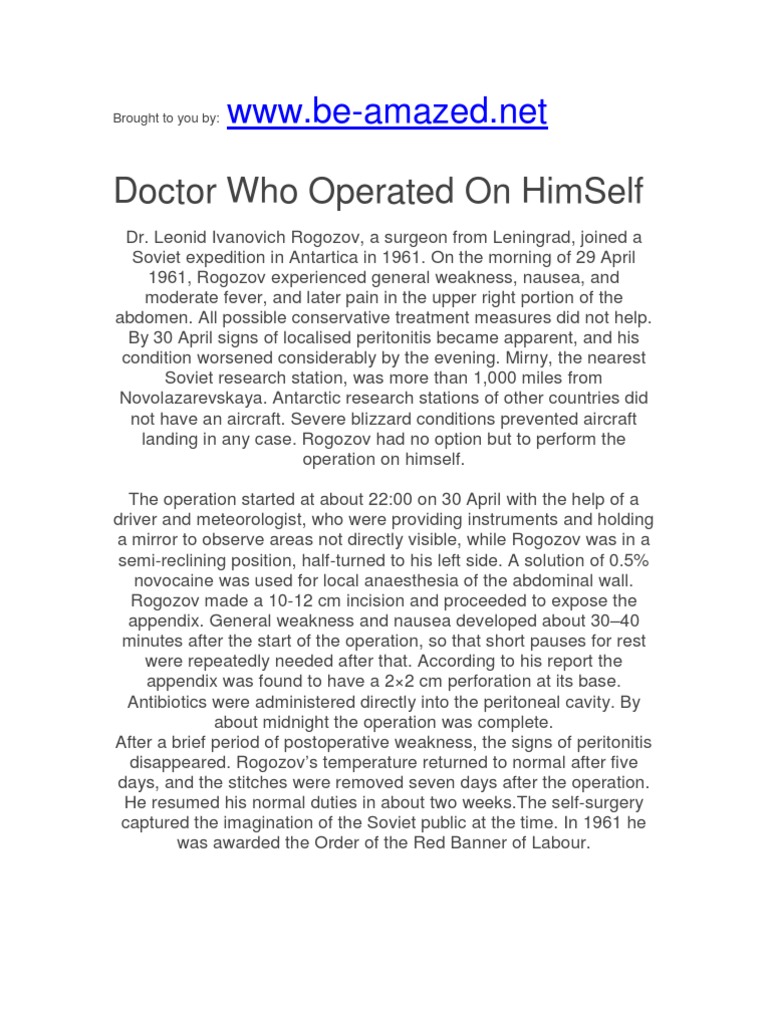 Surgeon Performs Self-Appendectomy in Antarctica | PDF | Social Science ...