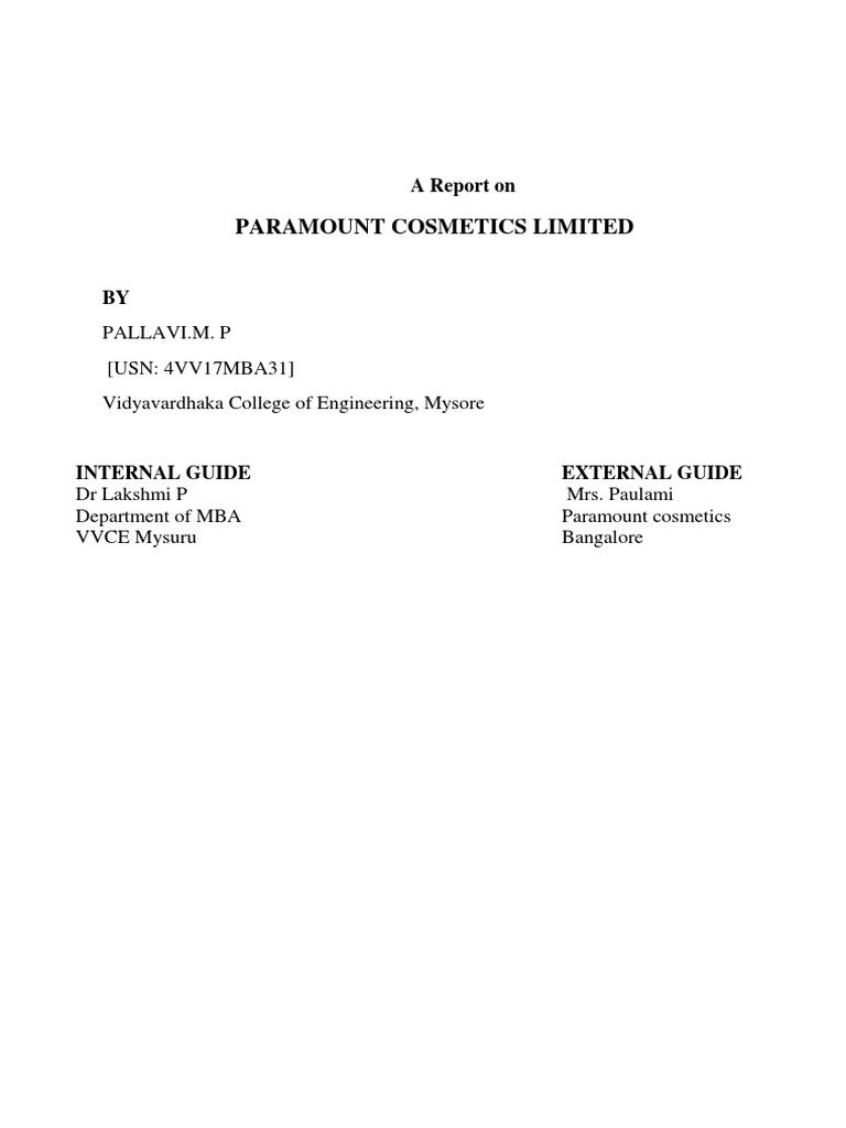Paramount Cosmetics Limited: A Report On | PDF | Retail | Perfume