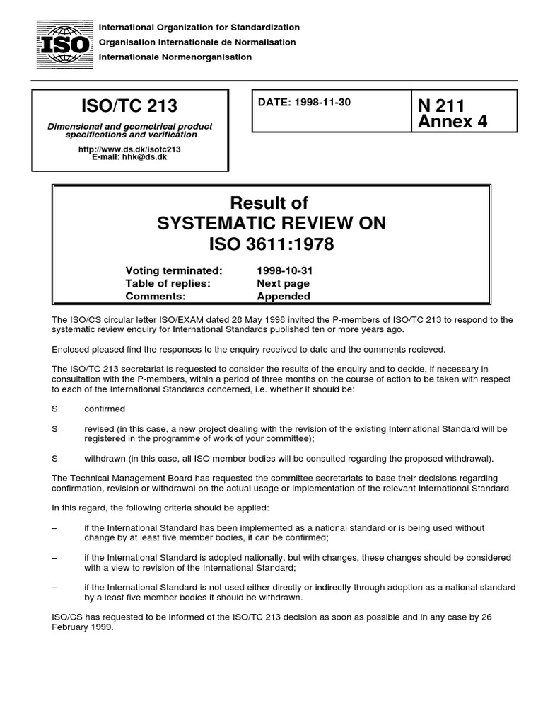 Result of Systematic Review On Iso 3611 - 1978 - of Iso - TC 213 | PDF ...