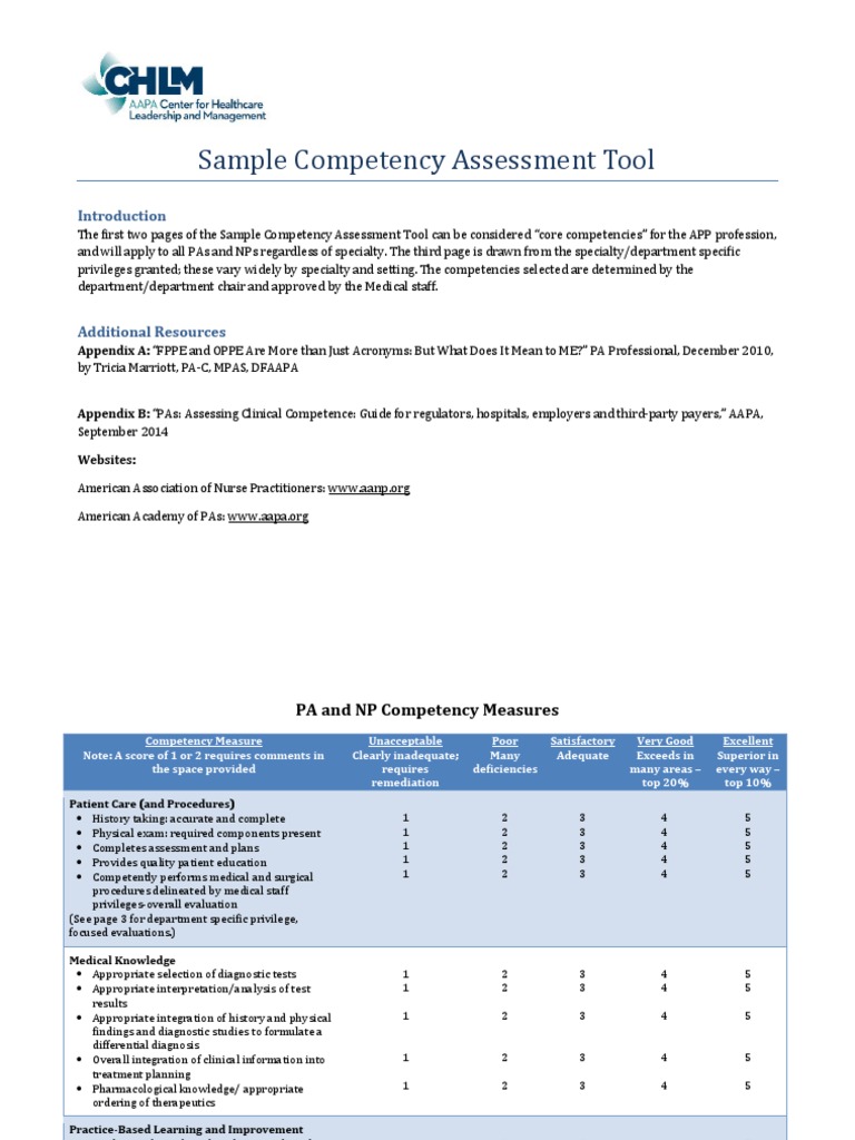 Sample Competency Assessment Tool | PDF | Physician | Specialty (Medicine)