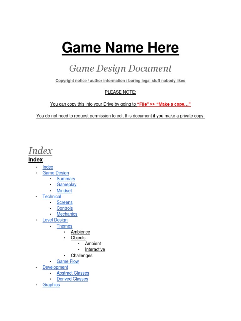 Game Design Document Template | PDF | Game Design | Sound