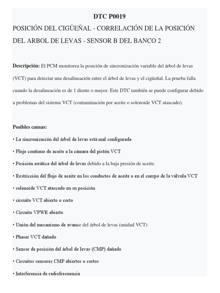 Ford f150 3.7 Codigo DTC p0019 | PDF