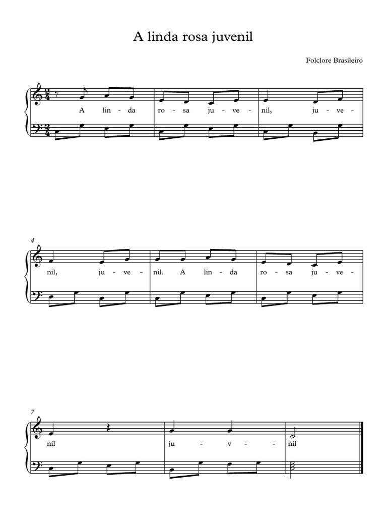 A Linda Rosa Juvenil - Partitura para Piano | PDF
