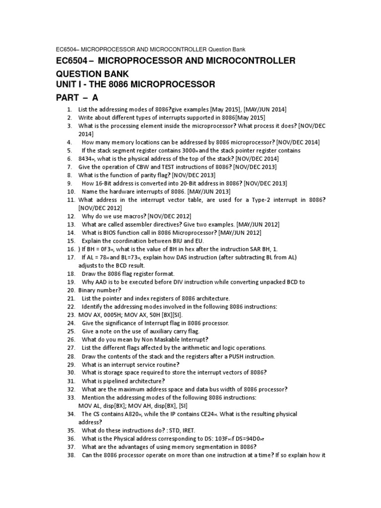 Ec6504 MPMC QB | PDF | Microcontroller | Central Processing Unit