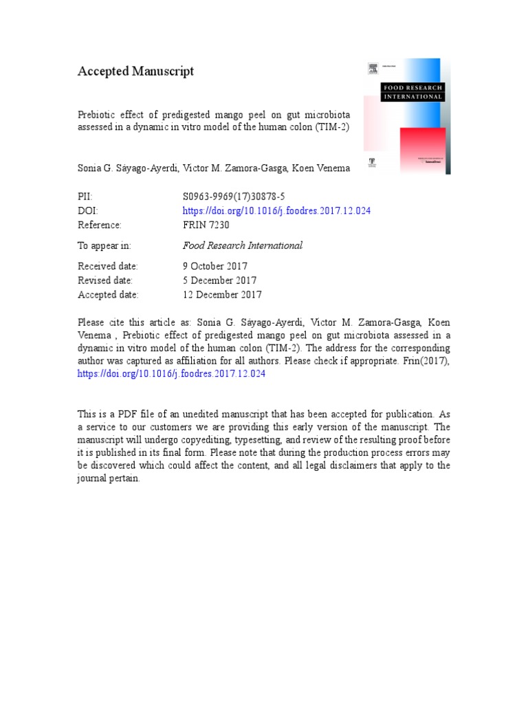 Accepted Manuscript: Food Research International | PDF | Dietary Fiber ...