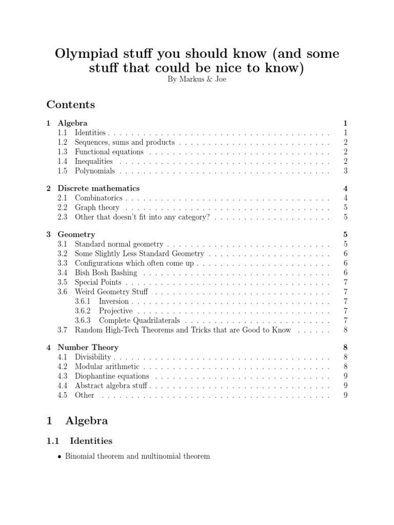 Essential Math Olympiad Concepts | PDF | Polynomial | Prime Number