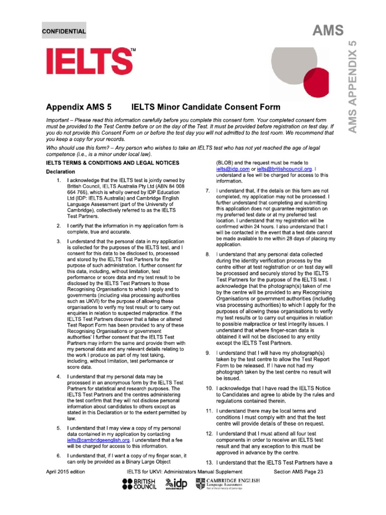 Ielts Minor Consent | PDF