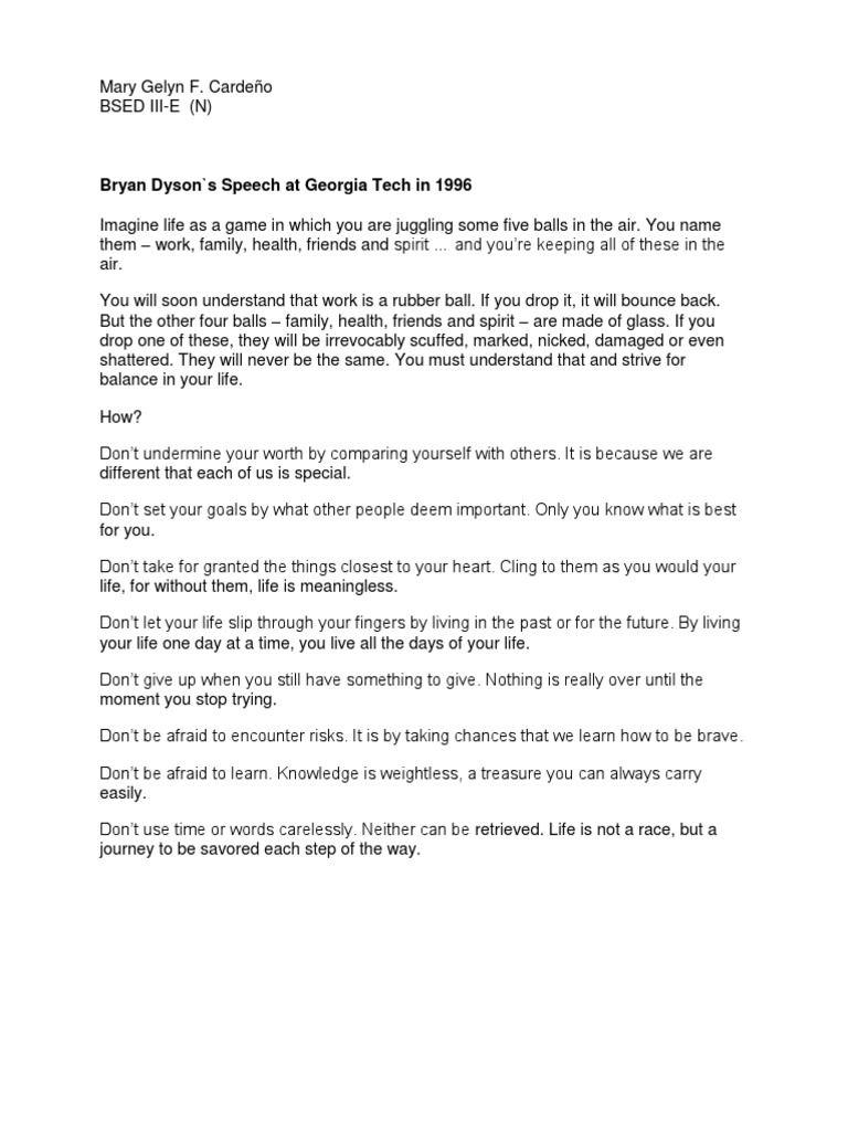 Bryan Dyson's Speech at Georgia Tech in 1996 | PDF | Self-Improvement