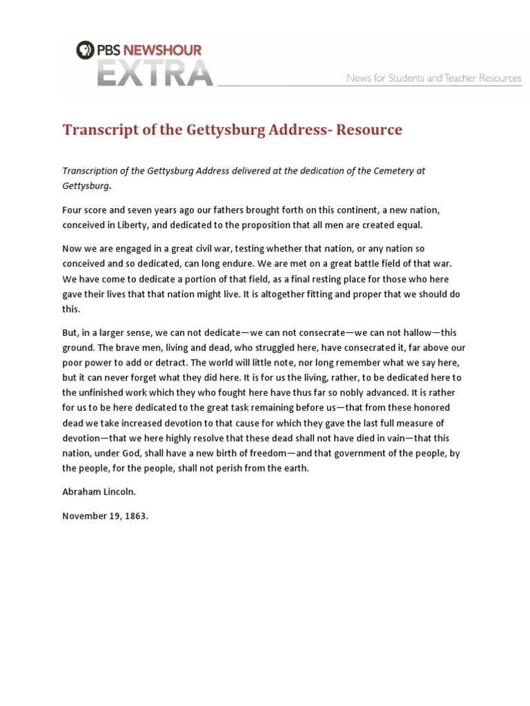 Transcript of the Gettysburg Address