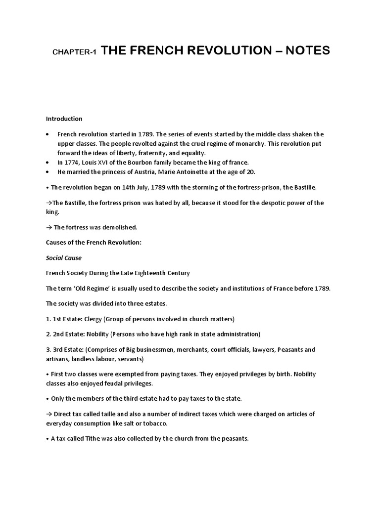 The French Revolution Notes | PDF | French Revolution | Napoleon