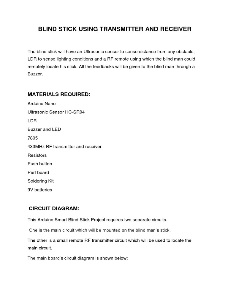 Blind Stick Using Transmitter and Receiver | PDF | Radio ...