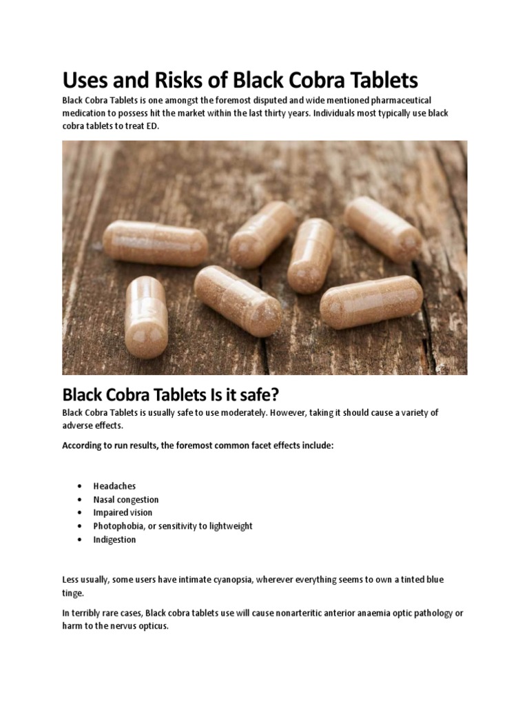 Uses and Risks of Black Cobra Tablets in Pakistan | PDF | Medical ...