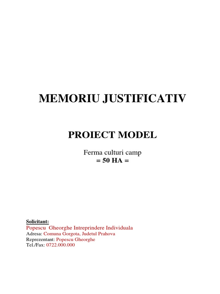 Memoriu Justificativ-50HA - TIP P - CM.01 | PDF