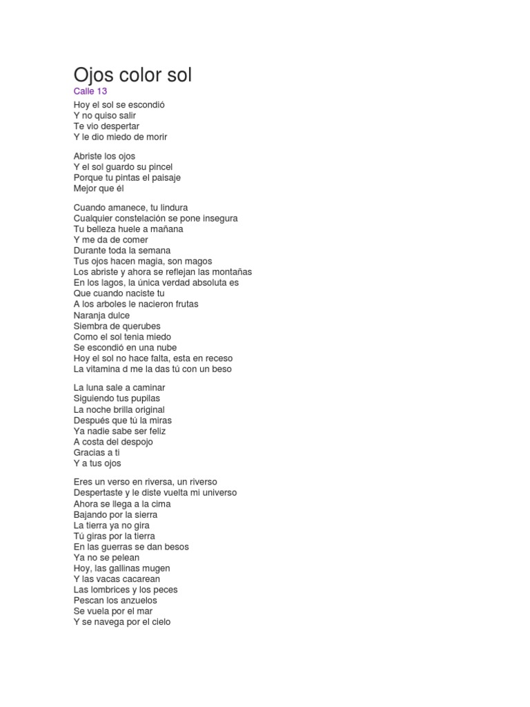 Ojos Color Sol Letra Completa