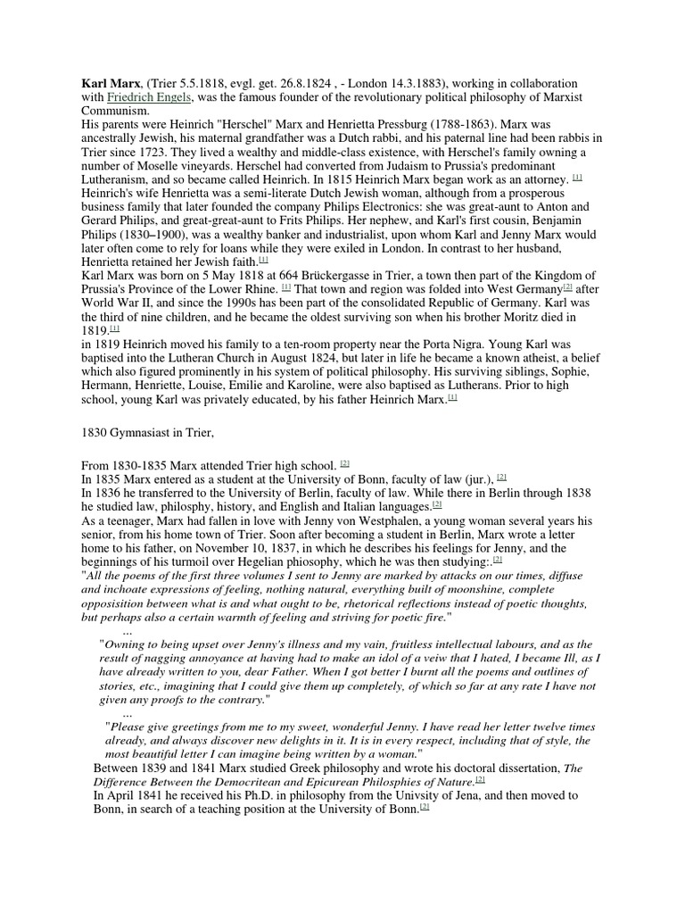 Friedrich Engels: Karl Marx, (Trier 5.5.1818, Evgl. Get. 26.8.1824 ...