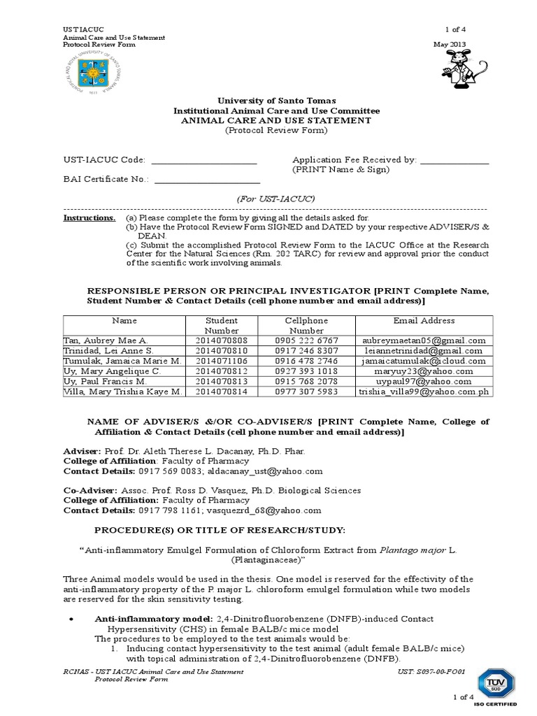 Animal Research Protocol Form | PDF | Model Organism | Guinea Pig