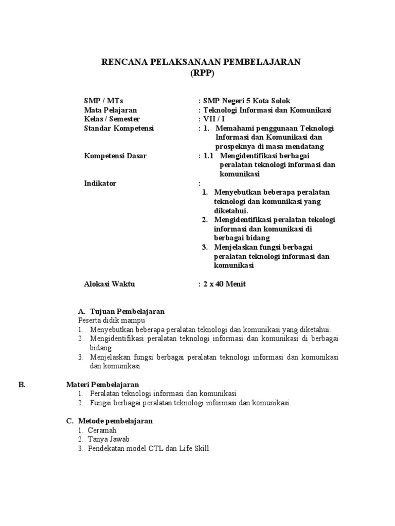 RPP TIK Kelas 7 Baru | PDF