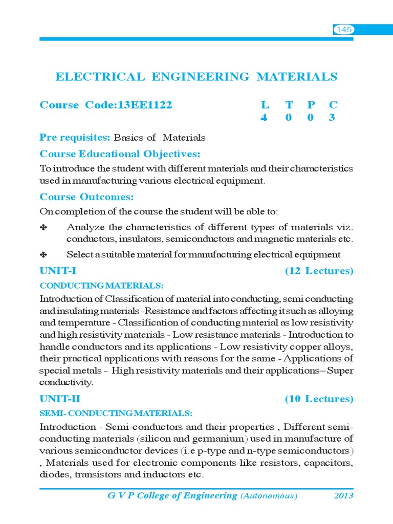 Electrical Engineering Materials | PDF | Semiconductors | Electrical Resistance And Conductance