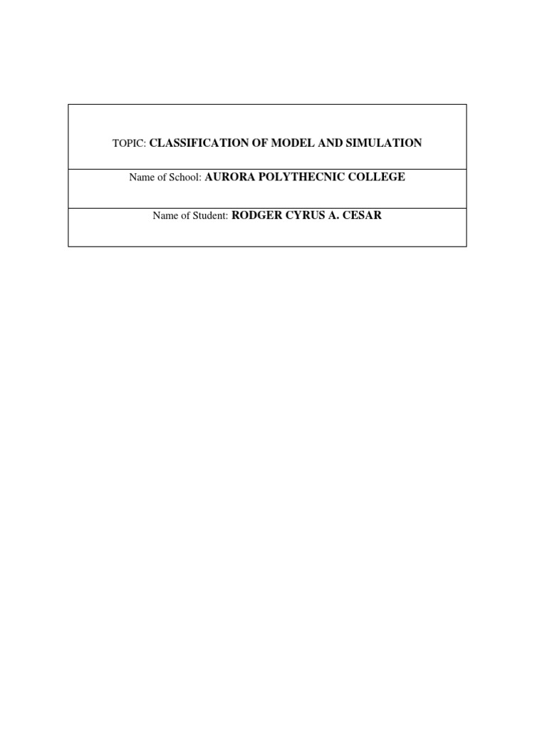 Classification of Model and Simulation: Topic | PDF | Computer ...