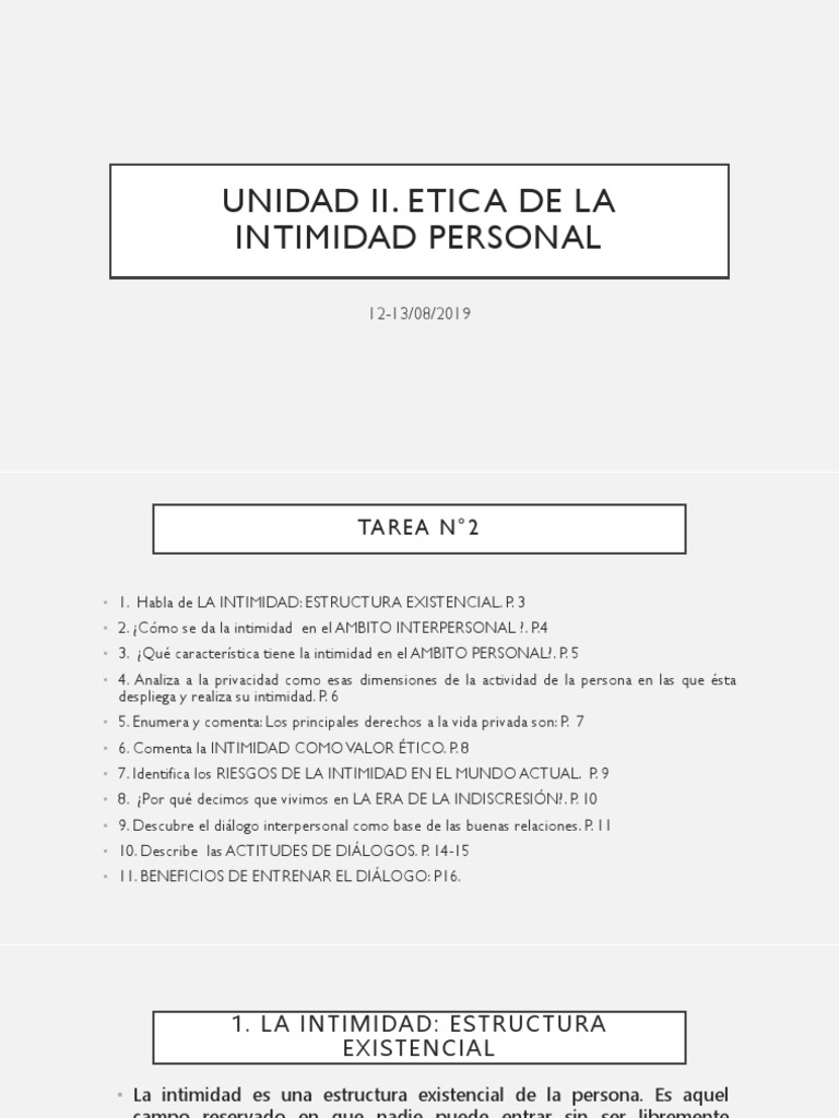 2° Clase. UNIDAD II ETICA DE LA INTIMIDAD PERSONAL | PDF | Dignidad ...