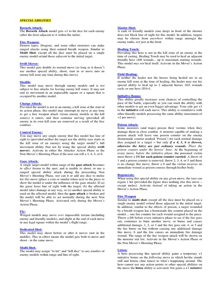 DW - Special Abilities Refsheet | Download Free PDF | Dice | Leisure