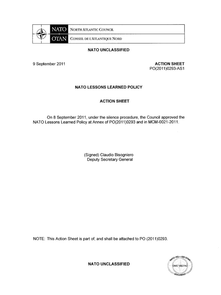 1 - 2011 Nato Lessons Learned Policy | PDF