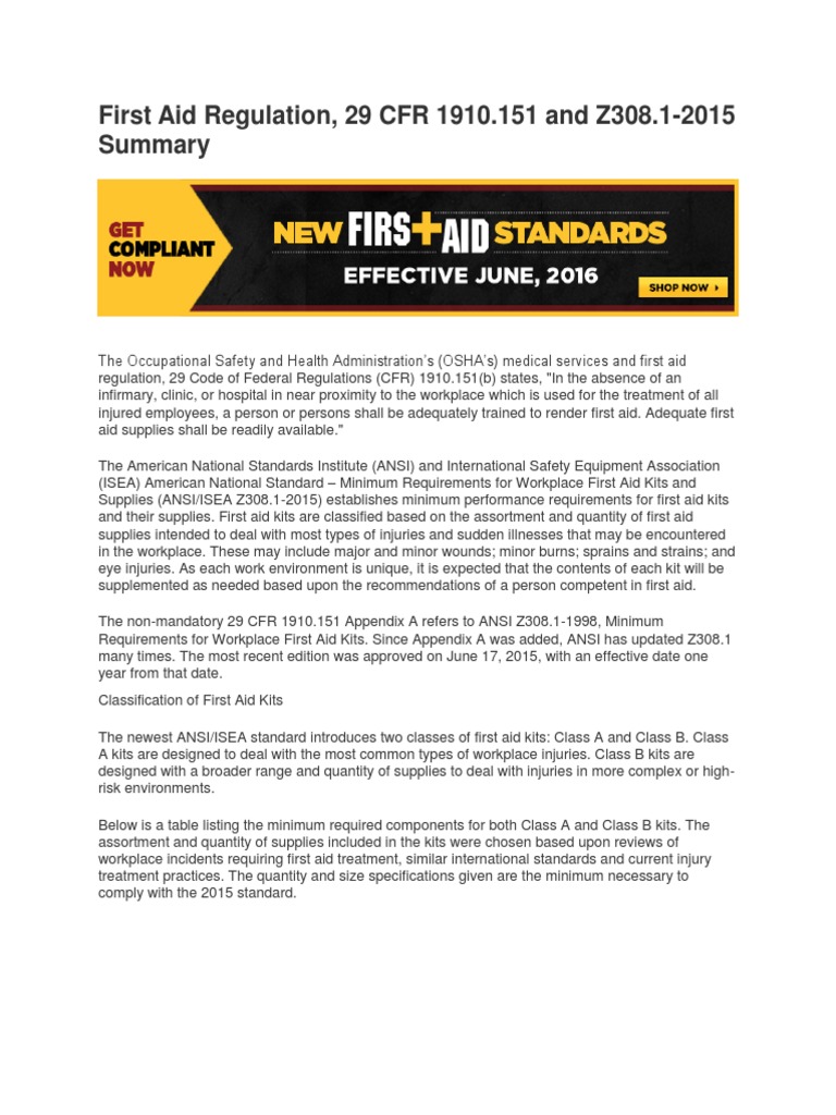First Aid Regulation CFR 1910 151 Summary | PDF | Over The Counter Drug ...
