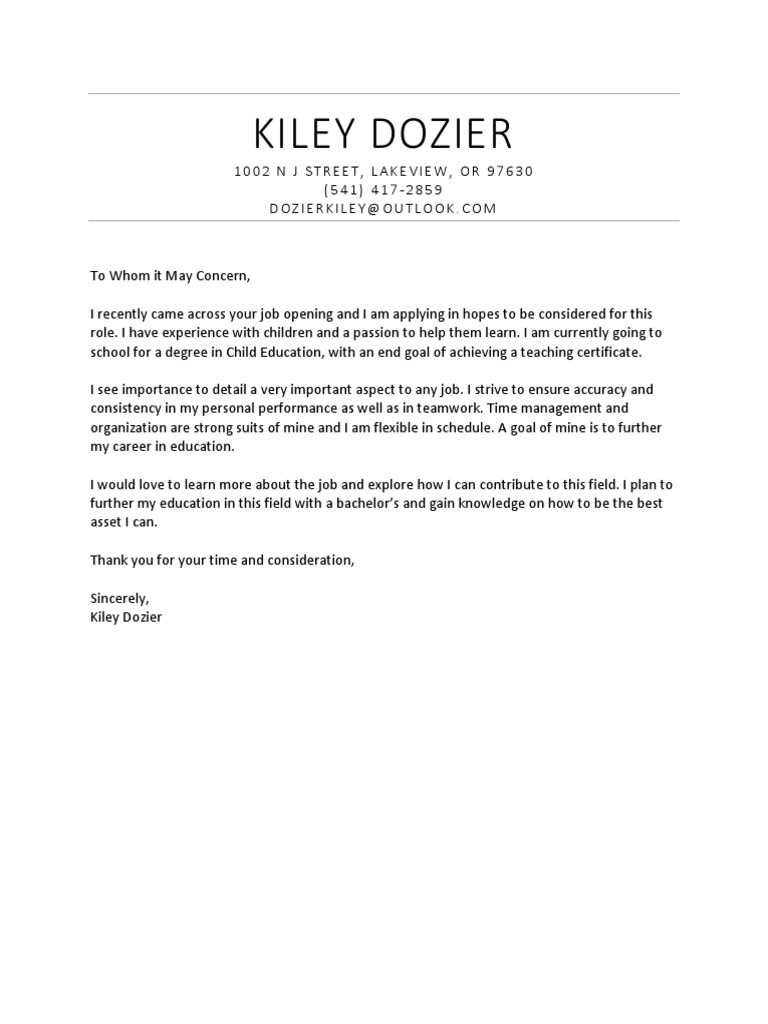 Kiley Dozier-Cover Letter | PDF | Psychological Concepts | Cognition