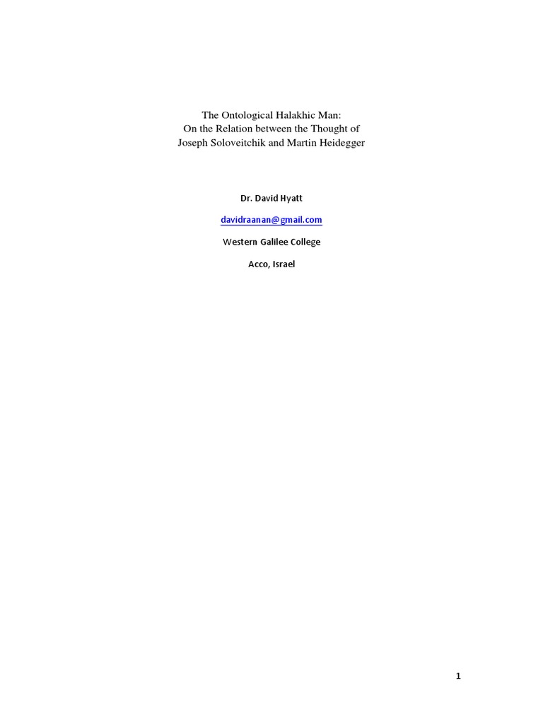 The Ontological Halakhic Man: On The Relation Between The Thought of ...