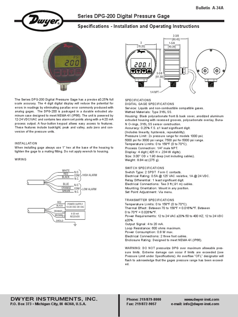 MANUAL MANÓMETRO DWYER | PDF | Pressure | Switch