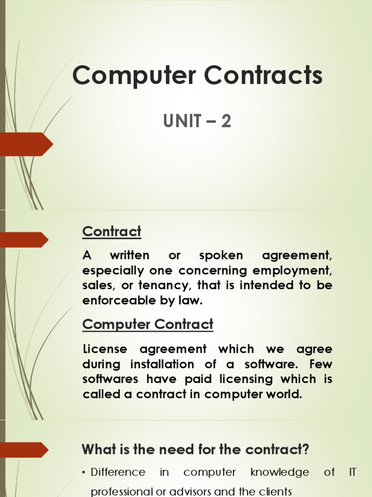 Computer Contracts: Unit - 2 | PDF | Misrepresentation | Contractual Term