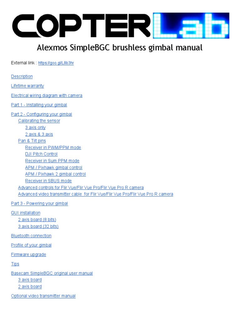 Alexmos SimpleBGC Gimbal Manual | PDF | Gyroscope | Usb