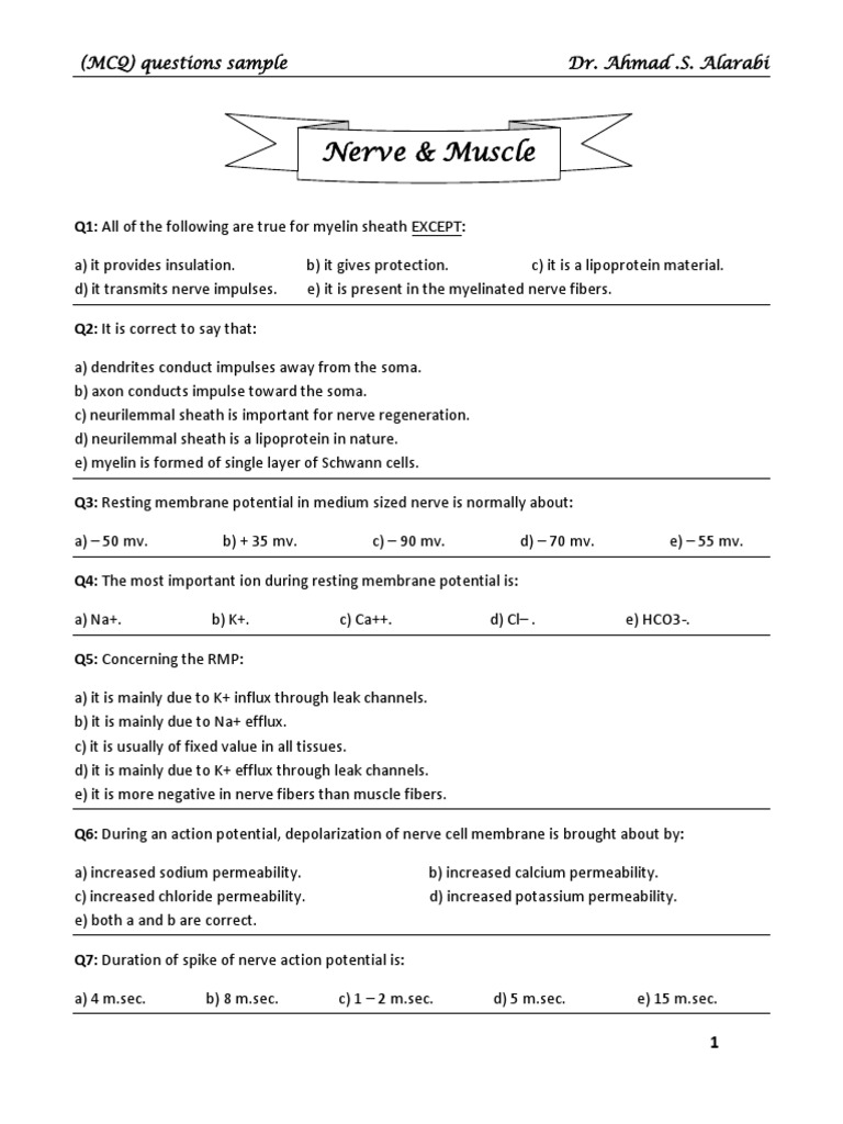 Nerve & Muscle MCQ Questions | PDF | Muscle Contraction | Action Potential