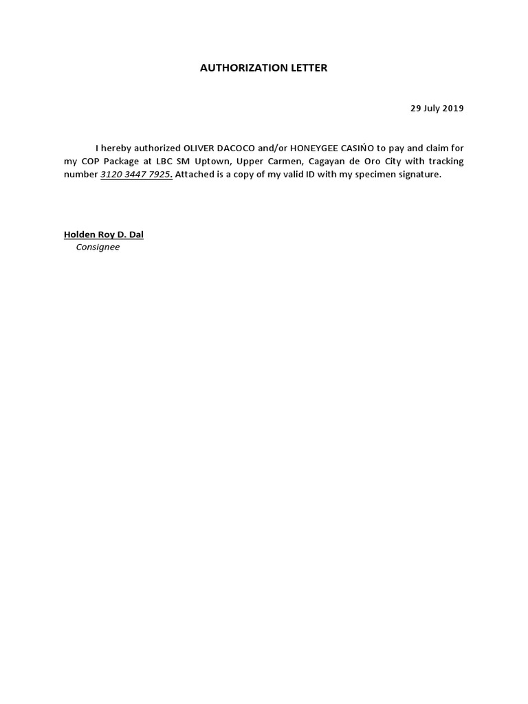Authorization Letter | PDF