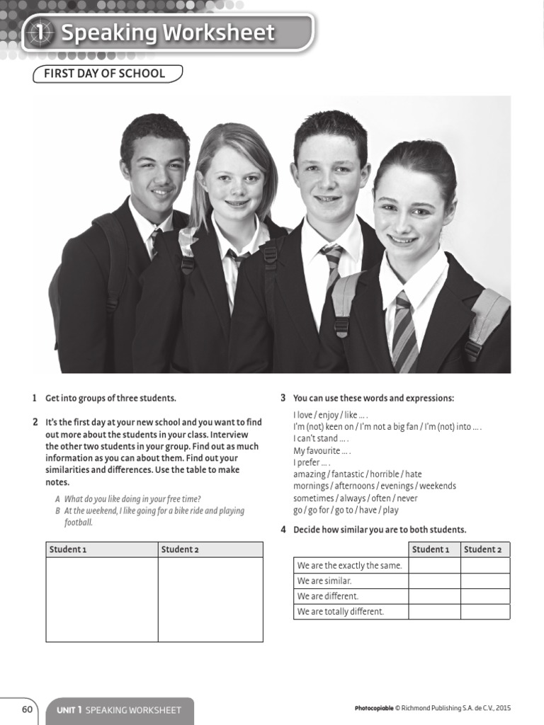 Achievers A1+ Speaking Worksheet Unit 1 | PDF