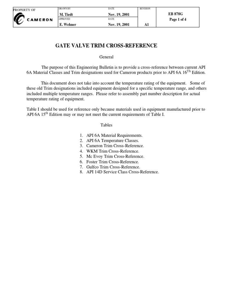Gate Valve Trim Cross-Reference Guide | PDF | Steel | Valve