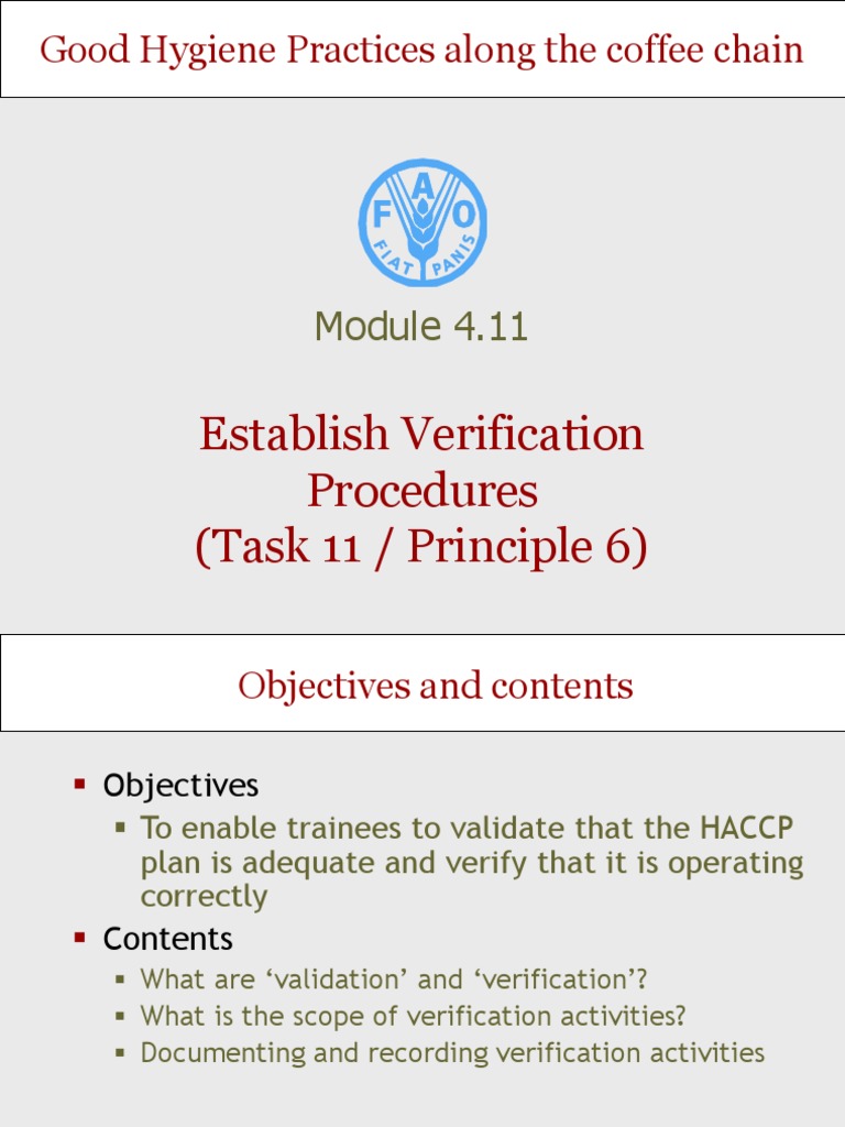 Establish Verification Procedures (Task 11 / Principle 6) : Good Hygiene Practices Along The ...